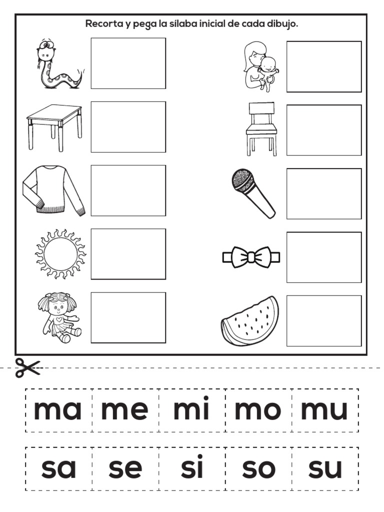 Mamemimomu Sasesisosu: Recorta y Pega La Sílaba Inicial de Cada Dibujo ...