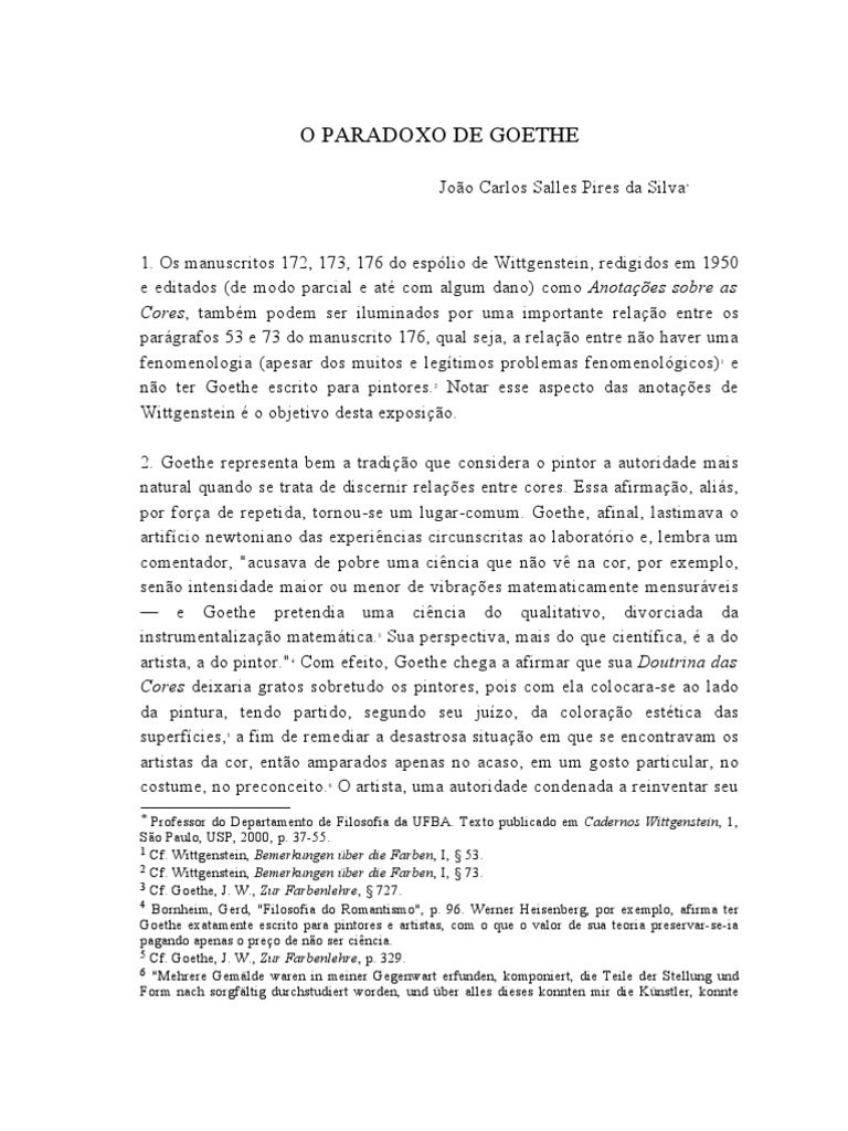 Paradoxo de Goethe: Cores e Fenomenologia | PDF | Fenomenologia ...