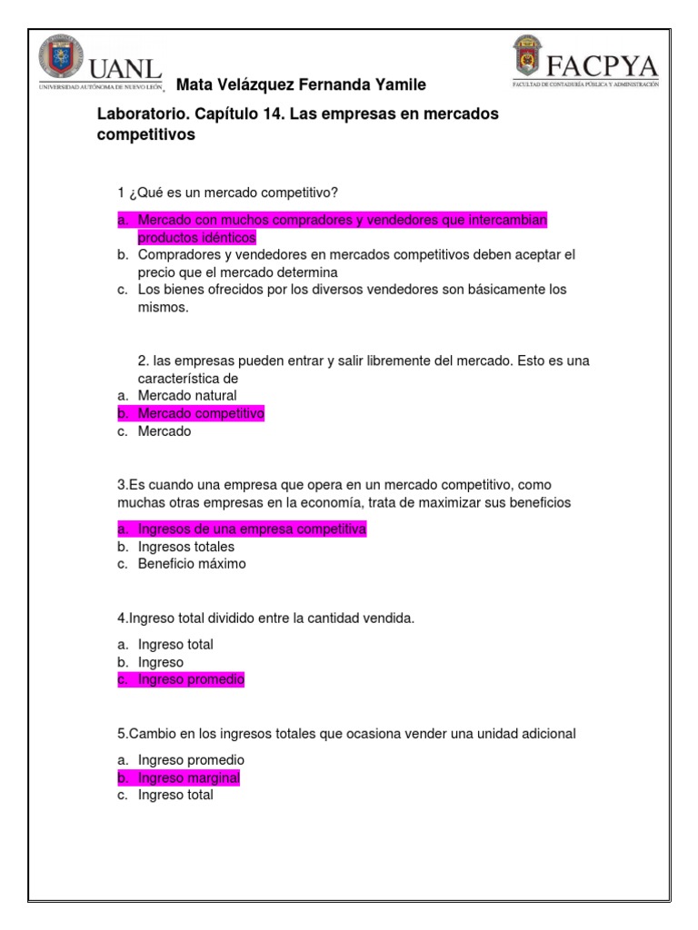 Ev4 - Cap14 - Laboratorios - Equipo 5 | PDF | Mercado (economía) | Competencia perfecta