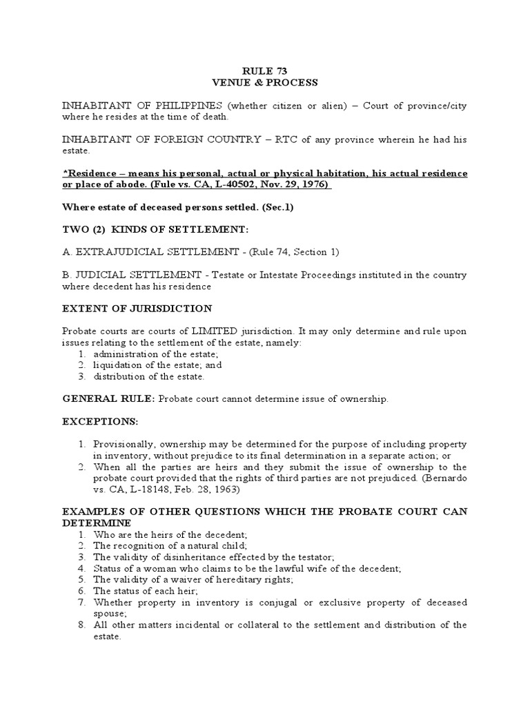 Rule 73 Venue & Process | PDF | Probate | Intestacy