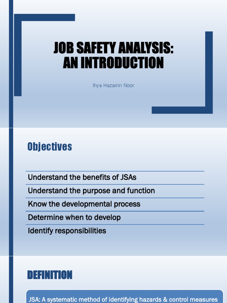 Job Safety Analysis - Intro | PDF | Hazards | Risk