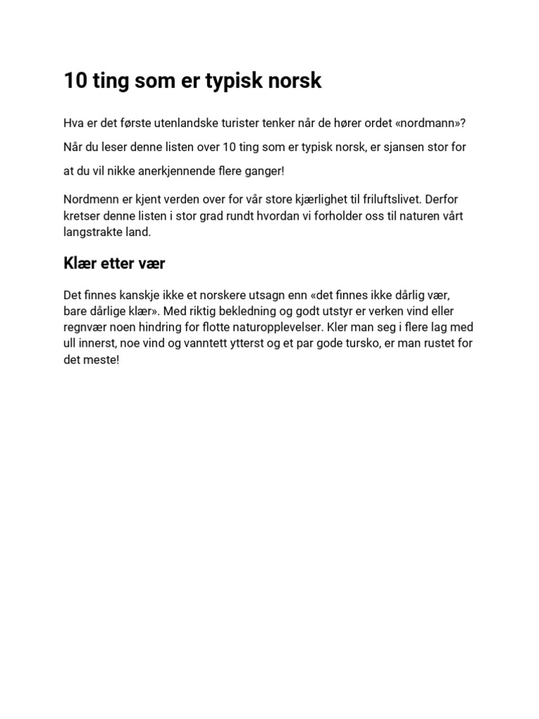 10 Ting Som Er Typisk Norsk | PDF