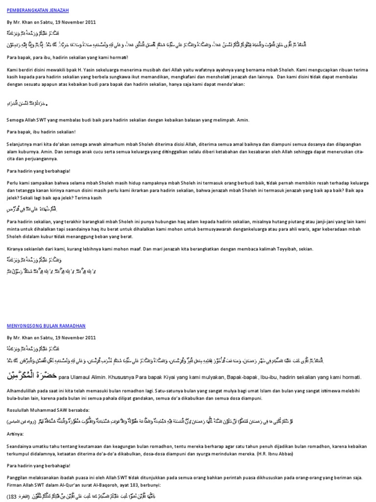 Contoh Khutbah Jenazah Mbah Sholeh | PDF