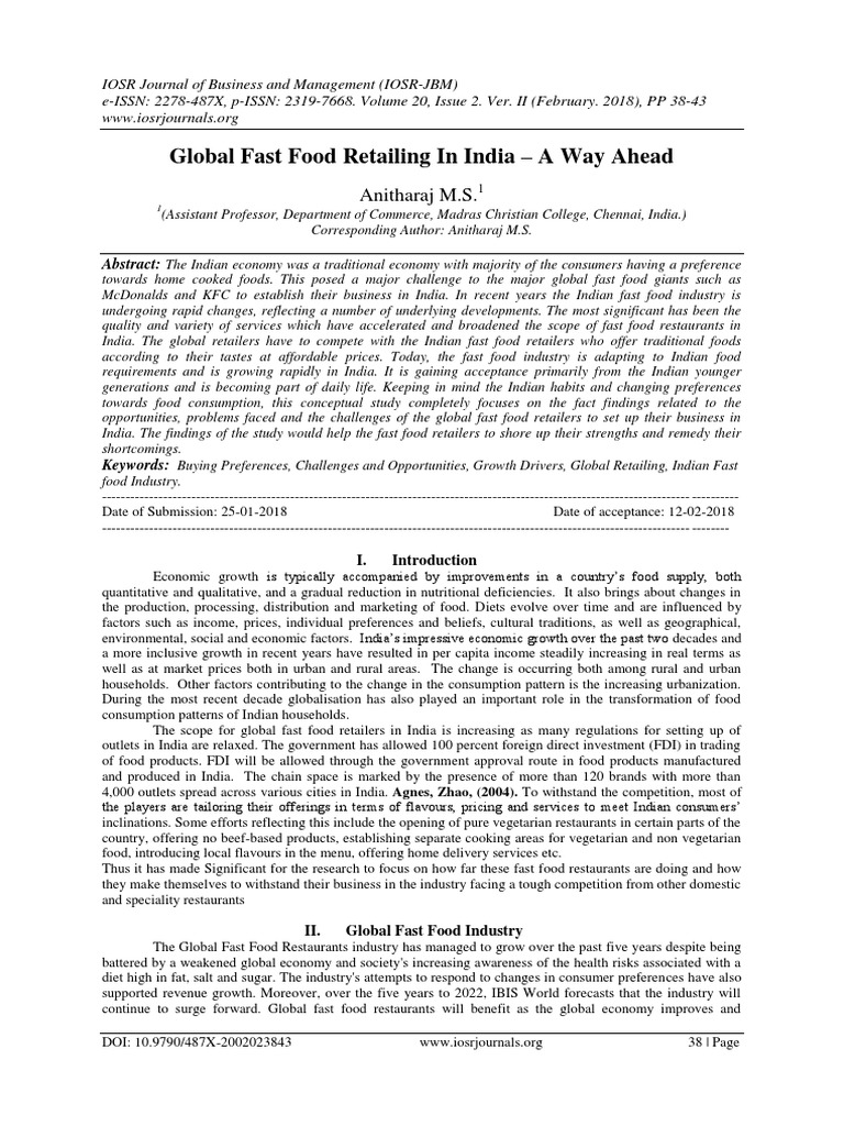 Global Fast Food Retailing in India | PDF | Fast Food | Economic Growth