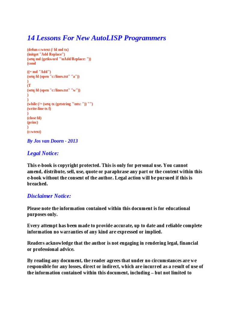 14 Lessons For New AutoLISP Pro | PDF | Angle | Function (Mathematics)