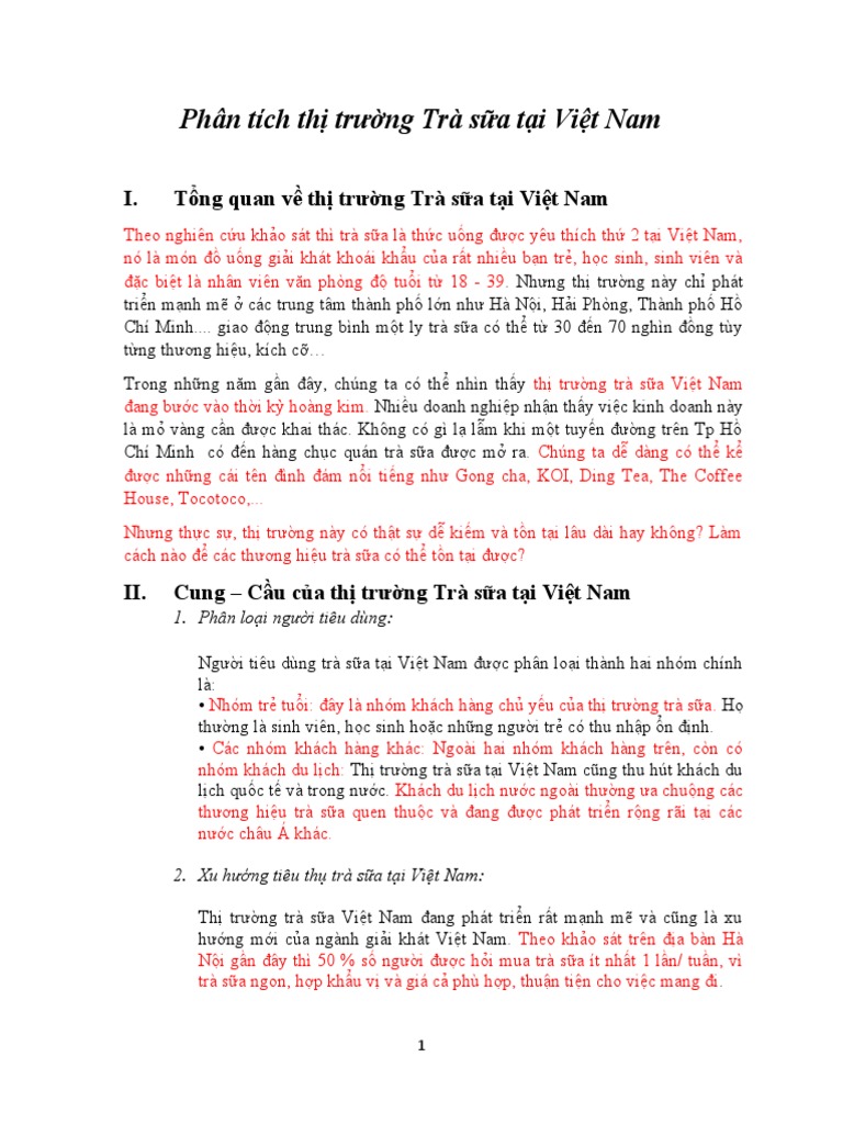 KT Vi mô - Phân tích thị trường Trà sữa tại Việt Nam | PDF