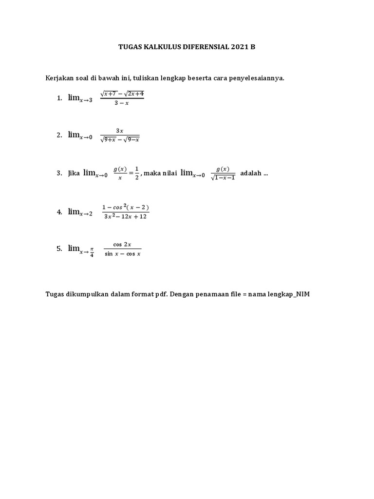 Tugas Kalkulus Diferensial 2021 B | PDF