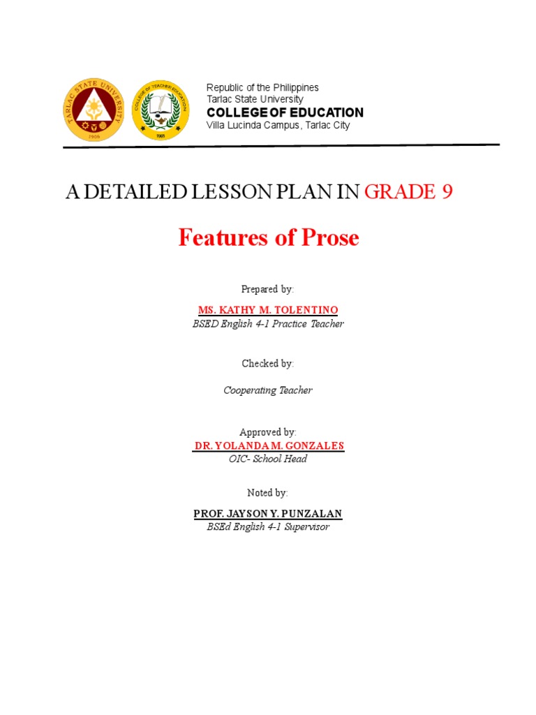 Grade 9 Prose Lesson Plan Overview | PDF | Poetry | Prose