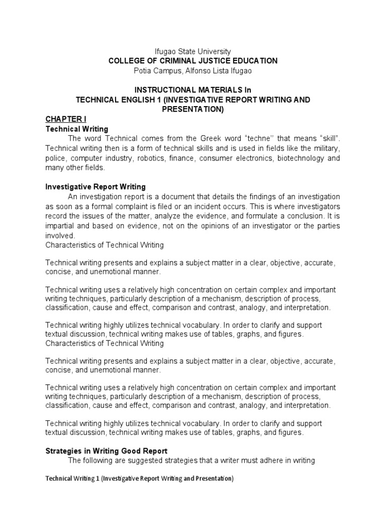 Technical English 1 Investigative Report Writing and Presentation ...
