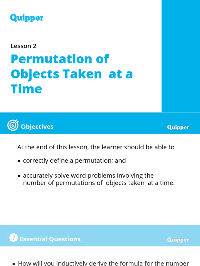 3q 2 Permutation Of Objects Taken At A Time Pdf Permutation Numbers