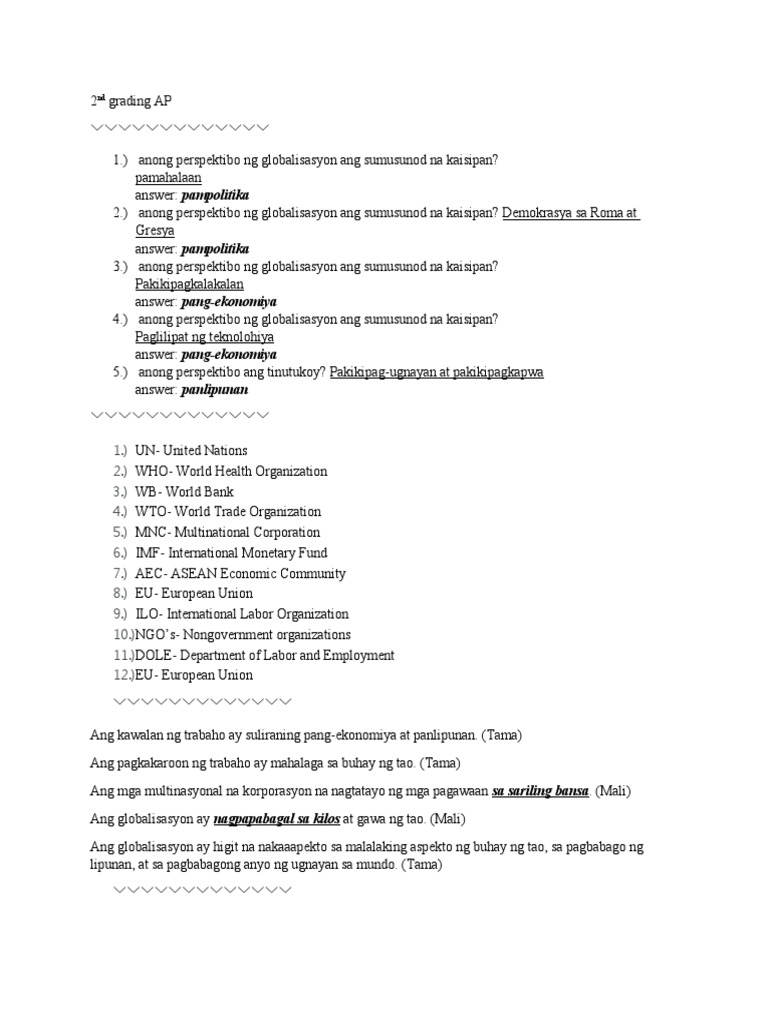 2nd Grading AP ARENAS | PDF