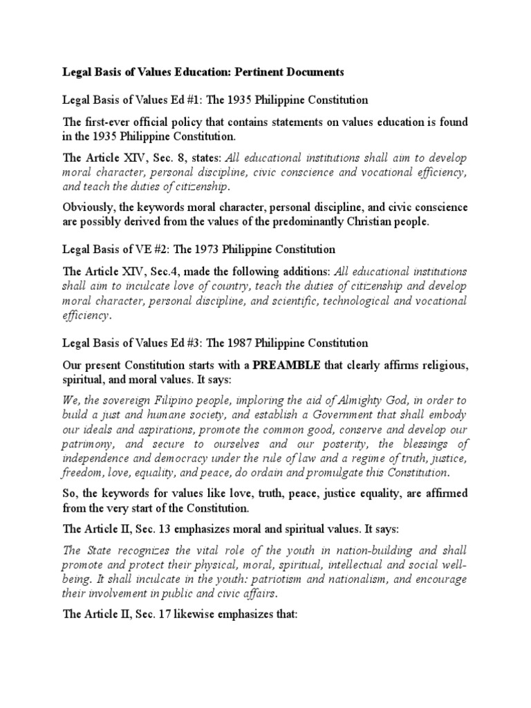 Legal Basis of Values Education | PDF | Curriculum | Learning