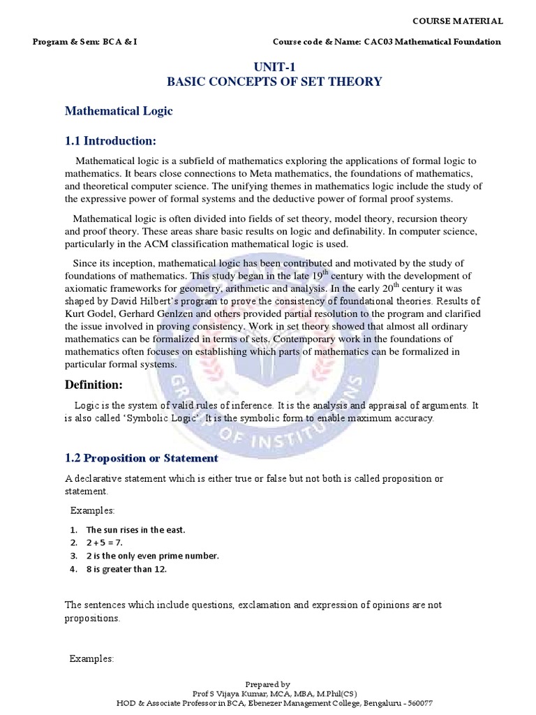Mathematical Foundation - 1st Sem BCA | PDF | Mathematical Logic | Mathematical Proof