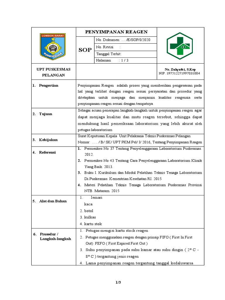 3.9.1.4 Sop Penyimpanan Reagen | PDF