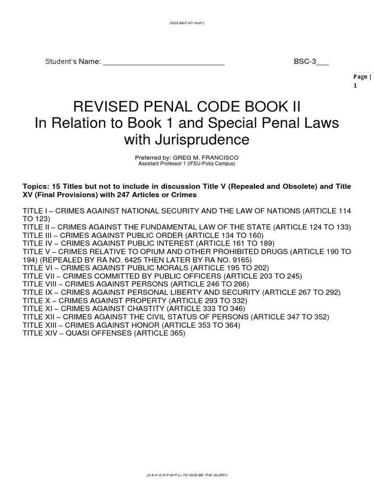 RPC Book 2 Handouts 2023 | PDF | Forgery | Treason