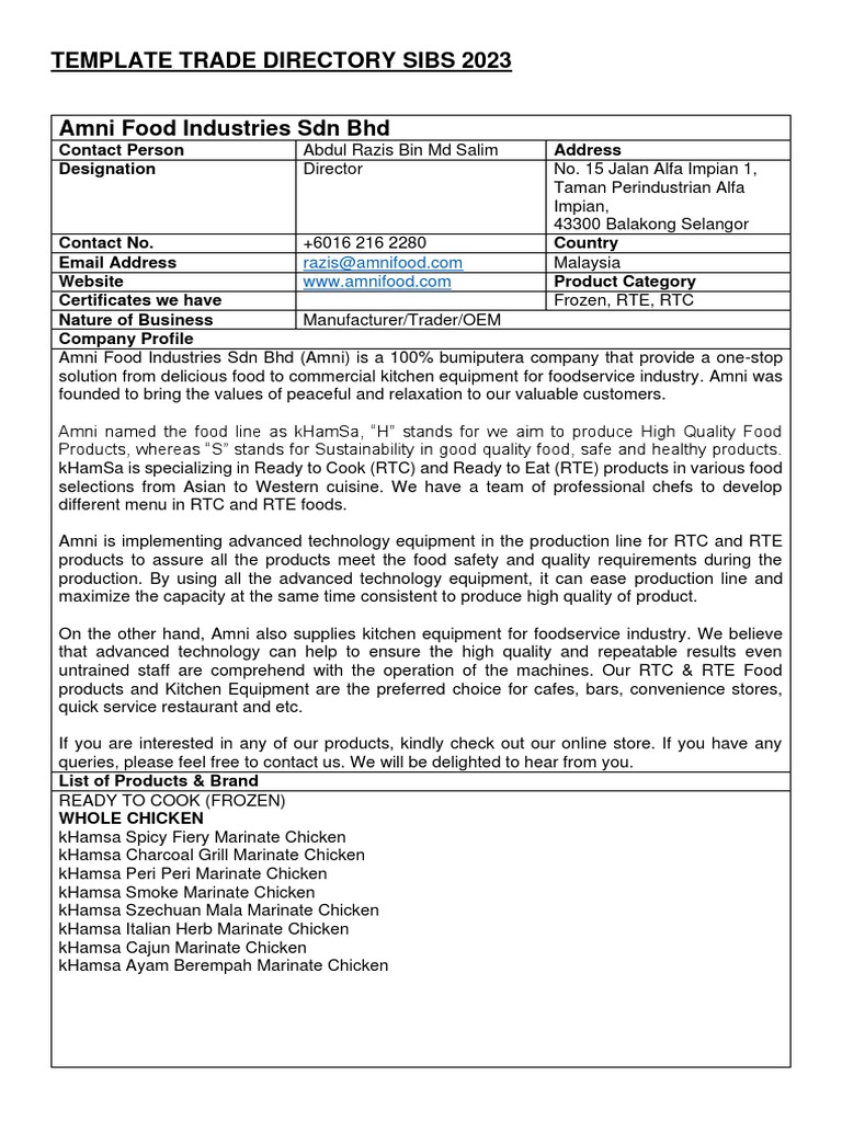 Amni Food Industries Overview 2023 | PDF | Cajun Cuisine | Food And ...