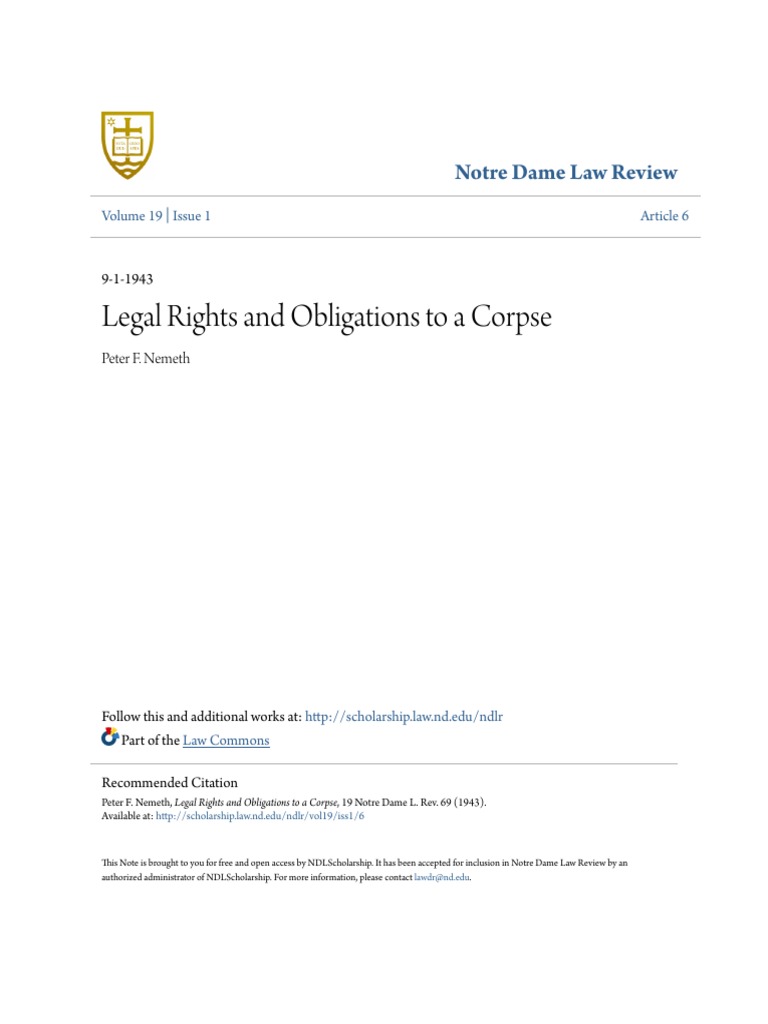 Legal Rights and Obligations To A Corpse | PDF | Burial | Property