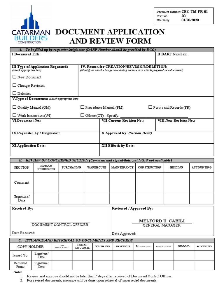 Document Application and Review Form | PDF