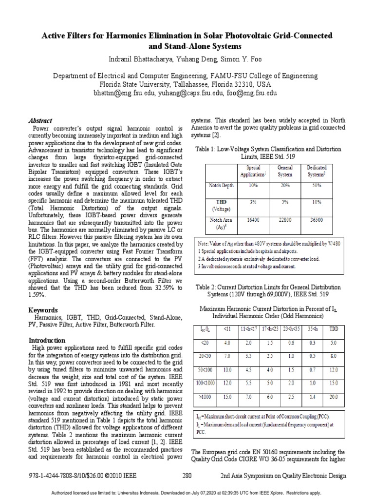 Active Filters For Harmonics Elimination in Solar PV Grid Connected and ...