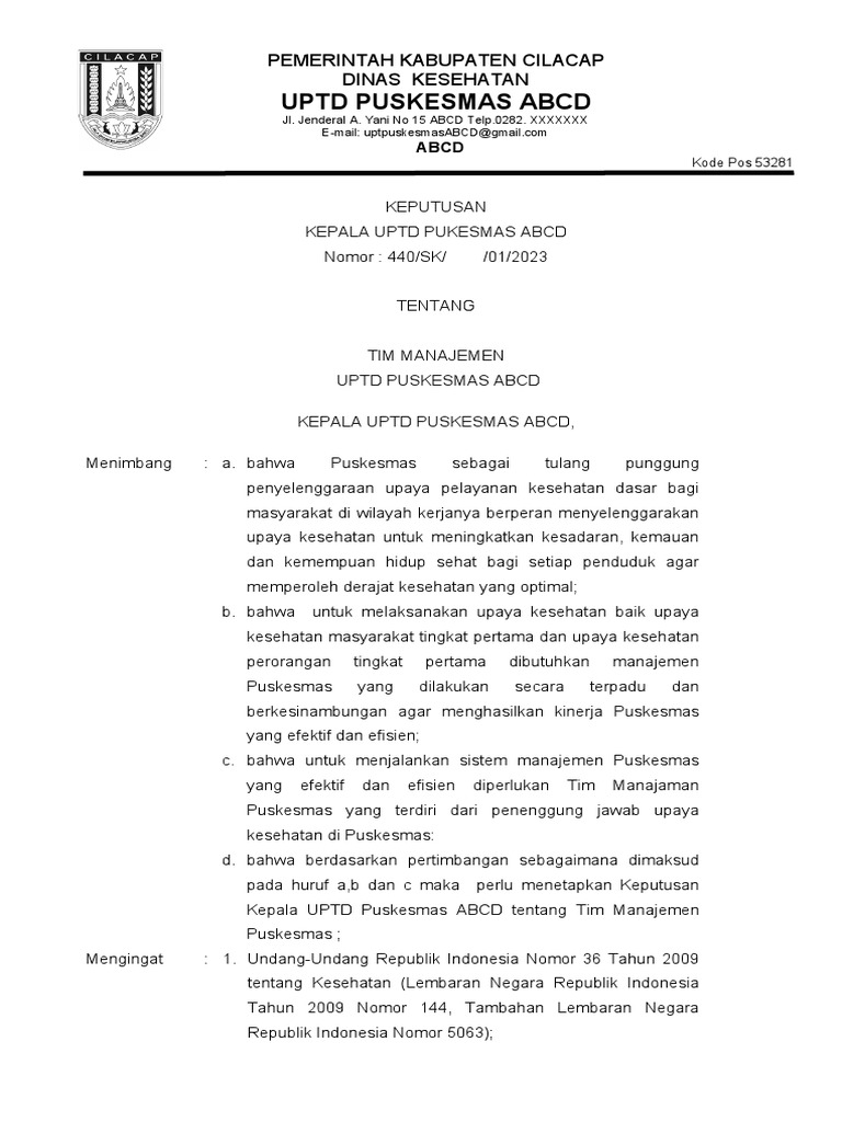 Contoh SK Tim Managemen PKM | PDF