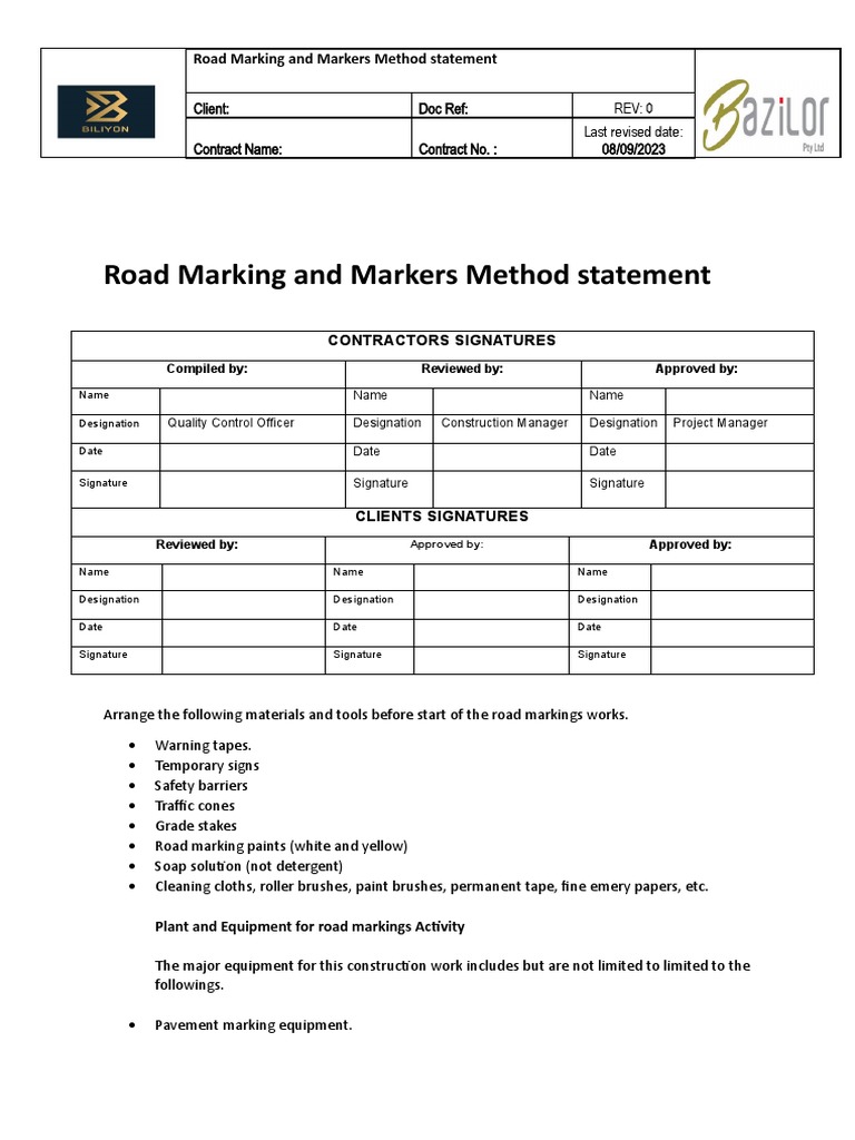 Method Statement of Road Mark | PDF | Road | Adhesive