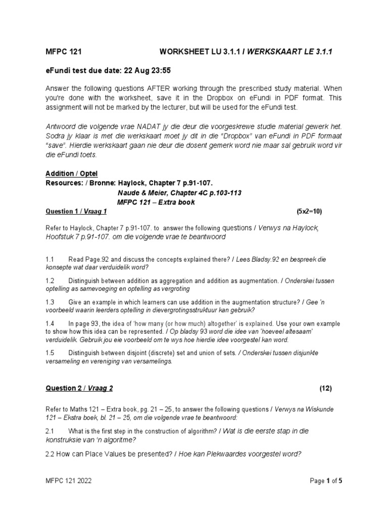 MFPC 121 - Worksheet Lu 3.1.1 Final | PDF