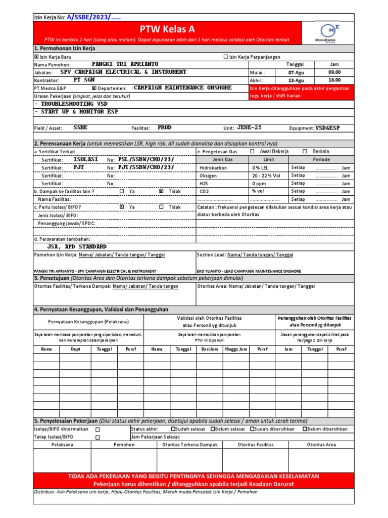 JENE-25 - PTW Troubleshooting VSD - 07 Agustus 2023 | PDF