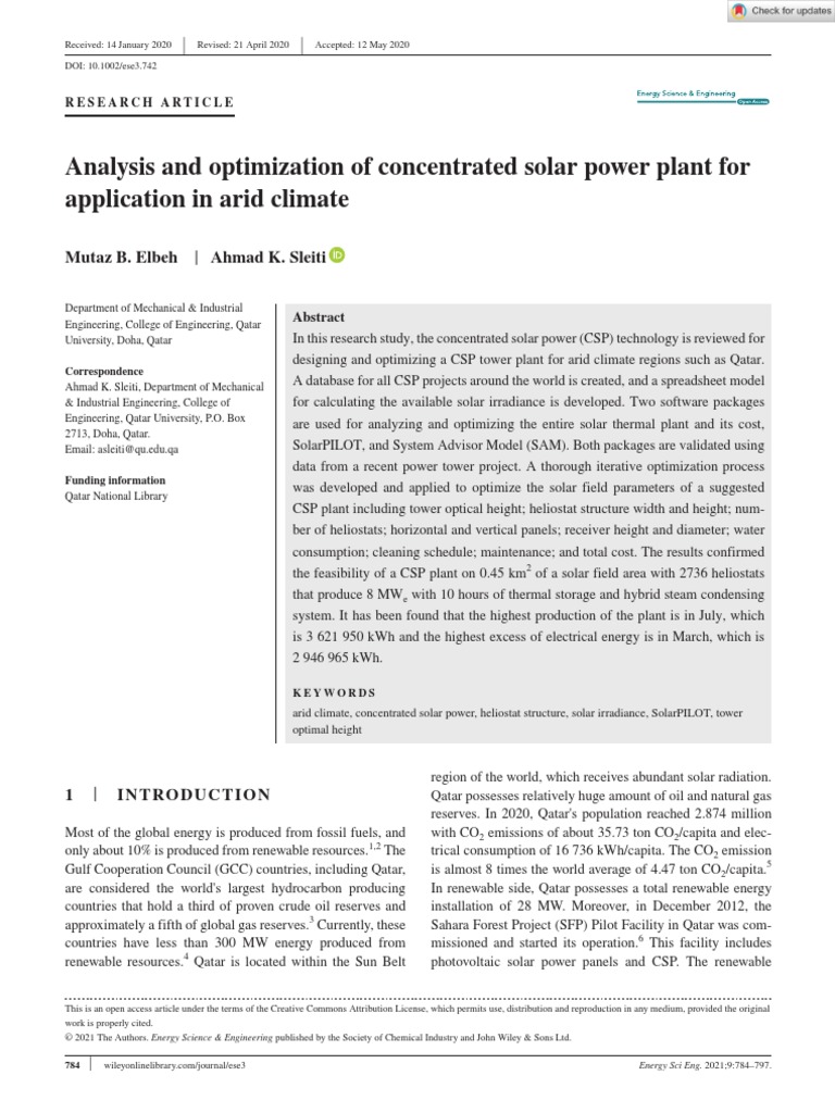 2021 - Analysis and Optimization of Concentrated Solar Power Plant For Application | PDF | Solar ...
