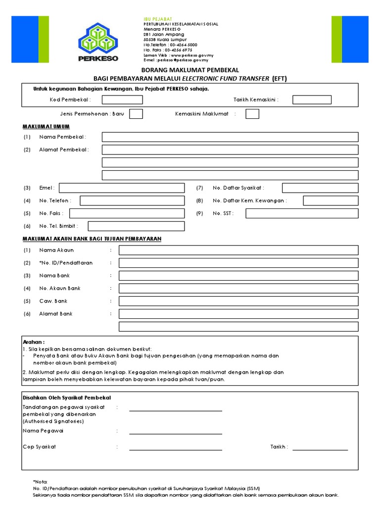 Borang Maklumat Pembekal | PDF