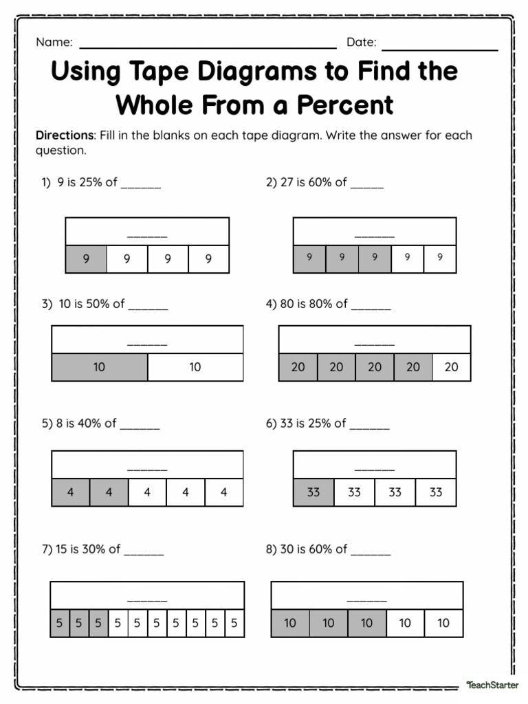 Using Tape Diagramsto Findthe Whole Froma Percent Worksheet Adobe ...
