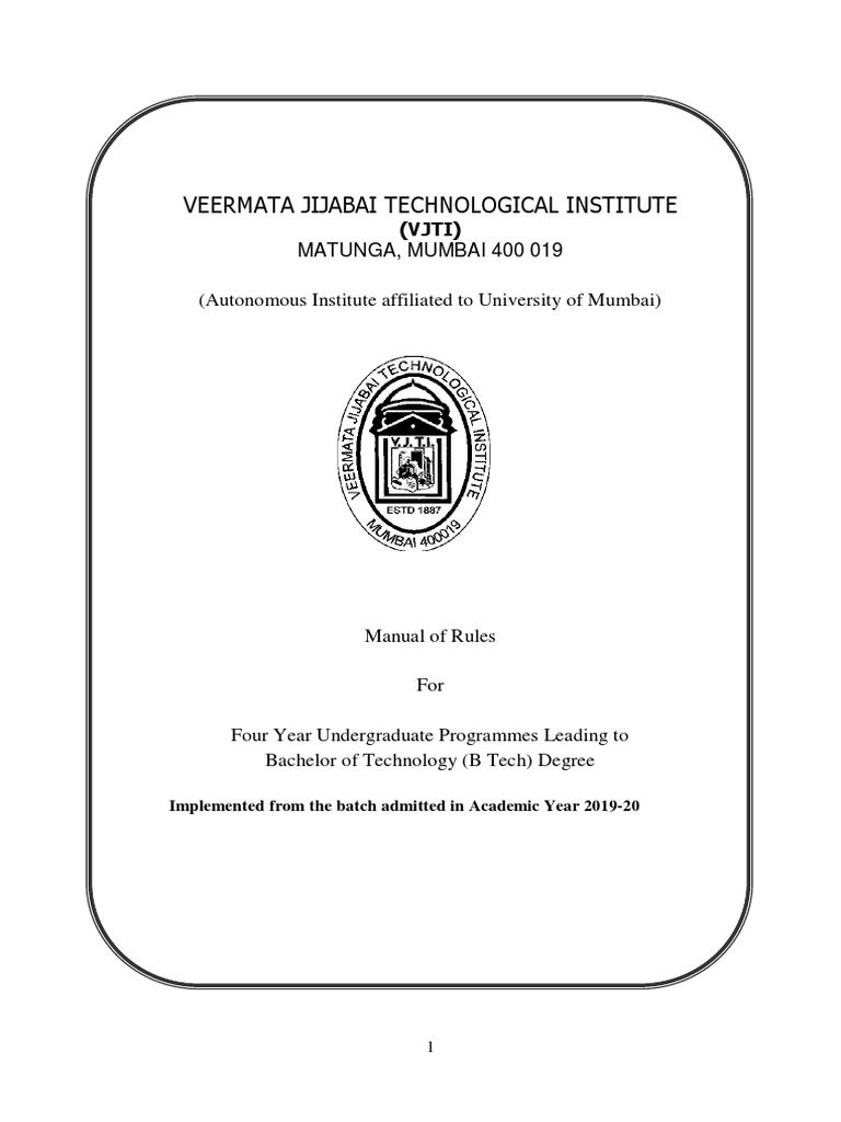 VJTI B.Tech Program Rules Manual | PDF | Academia