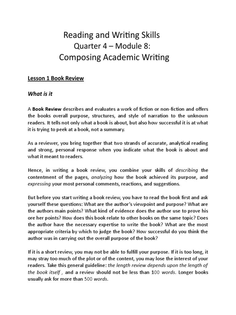 Reading and Writing Skills Marian Marjama - 030455 | PDF | Argument | Books