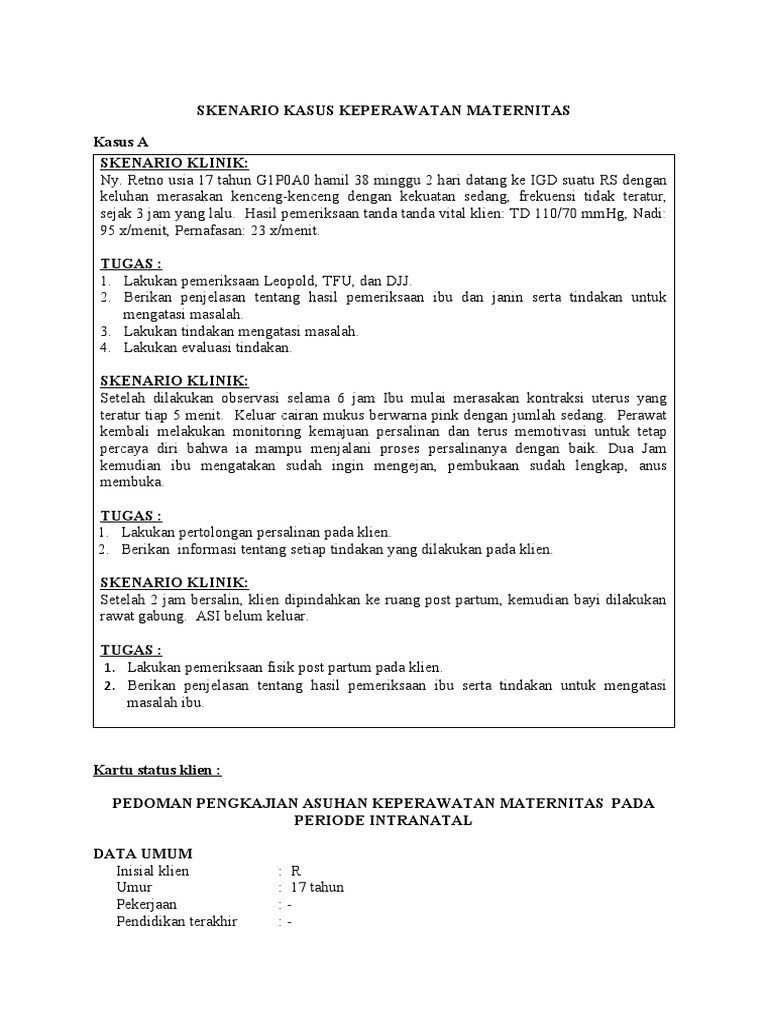 Skenario Kasus Keperawatan Maternitas | PDF | Kesehatan Holistik