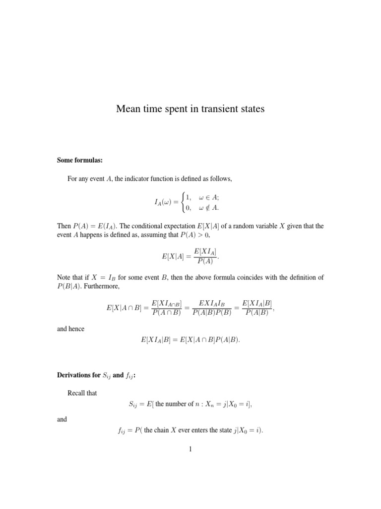Mean Time Spent in Transient Space | PDF | Mathematical Relations ...