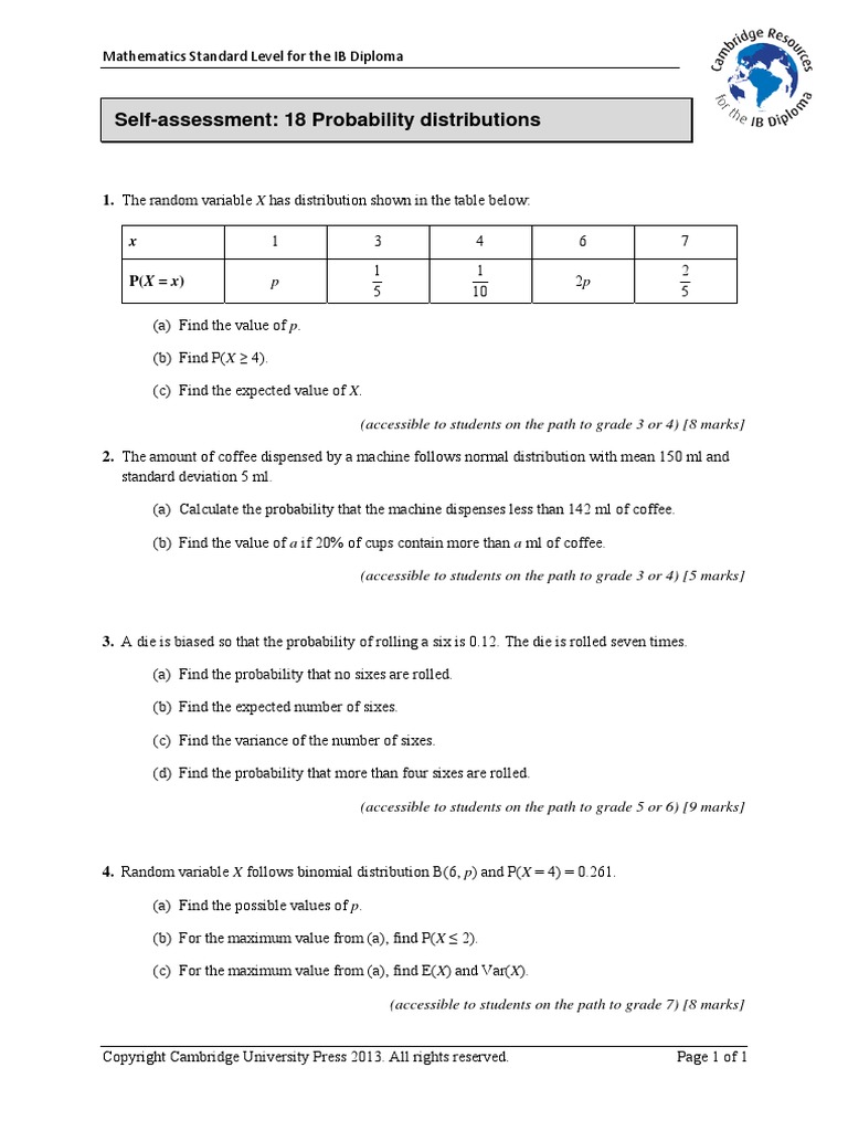 Probability Distribution Worksheet | PDF