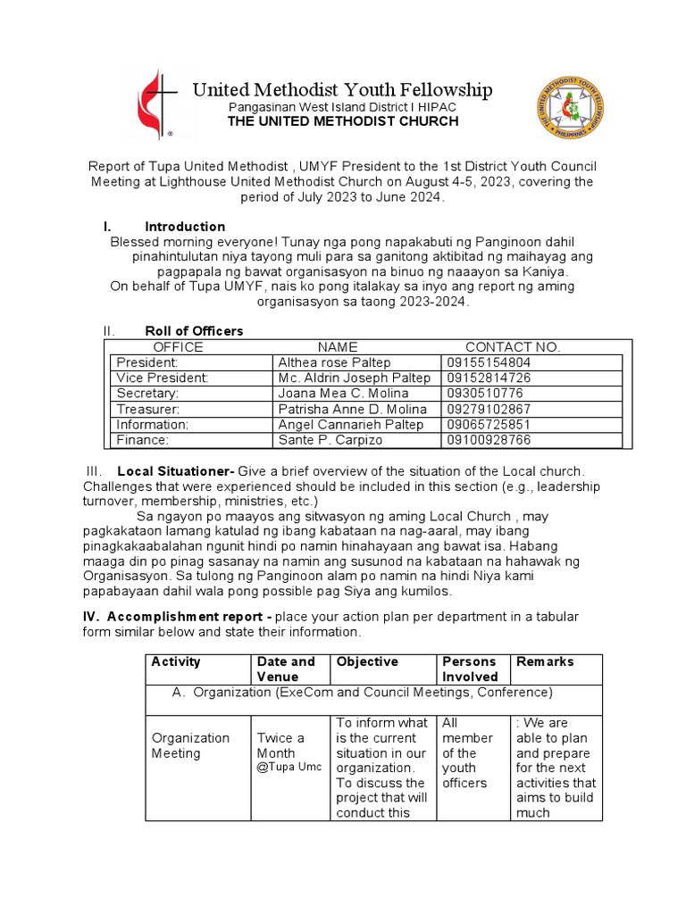 Dycm Tupa Umc Report Pdf United Methodist Church Jesus