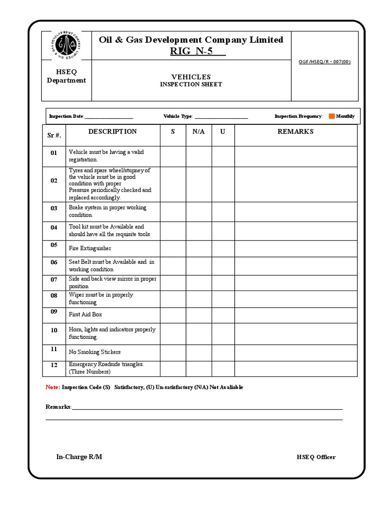 Vehicles Inspection Checklist | PDF