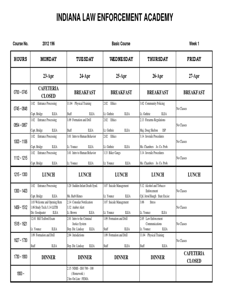 Basic Course Schedule 2012196 | PDF | National Security | Crimes
