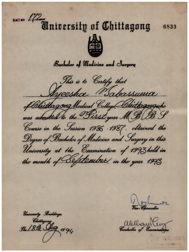 MBBS Certificate Original | PDF