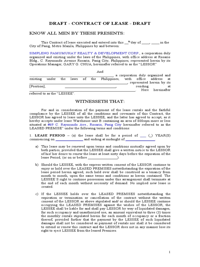 Warehouse Unit B Draft Contract | PDF | Lease | Leasehold Estate