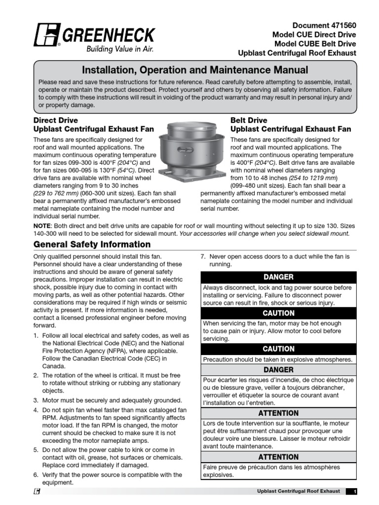 Greenheck CueCube Exhaust Fan Spec Sheet | PDF | Duct (Flow) | Fuse ...