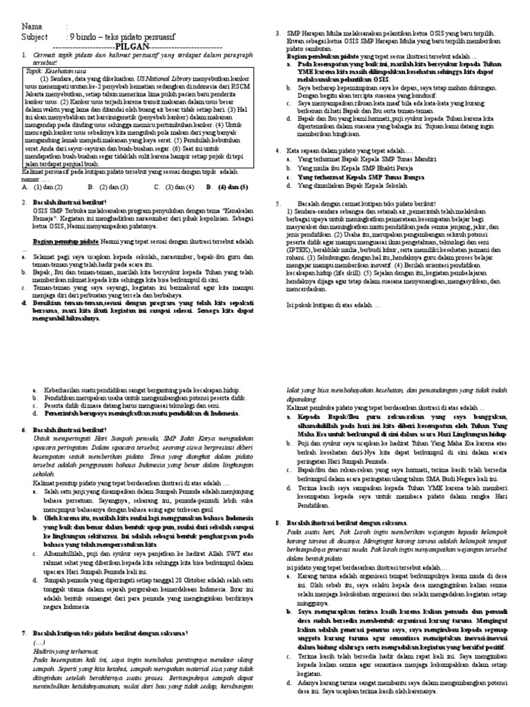 9 Bindo - Pidato Persuasif - Answer | PDF