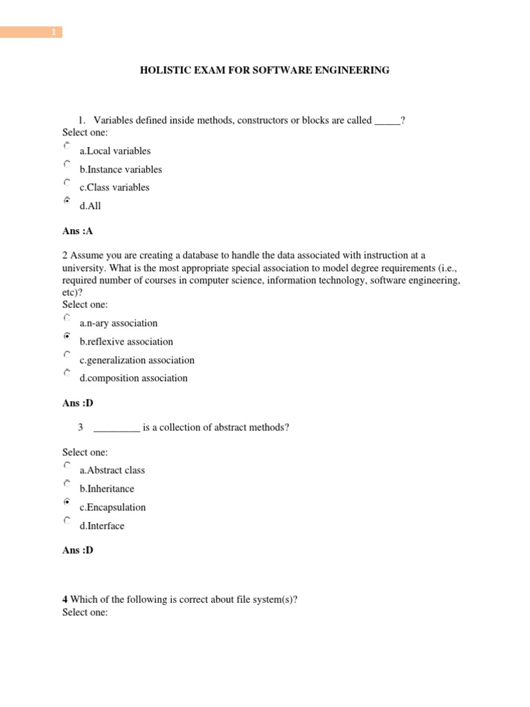 Holistic Exam For Software Engineering | PDF | Databases | File System