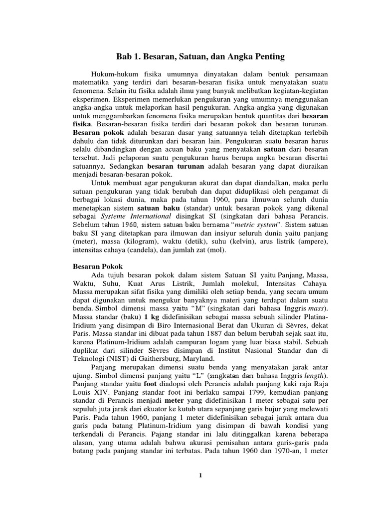 Bab 1 Besaran, Satuan, Dan Angka Penting | PDF