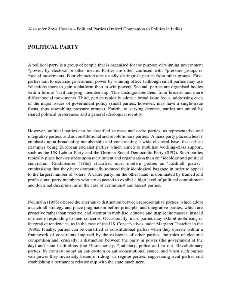 Understanding Political Parties' Roles | PDF | Political Parties ...