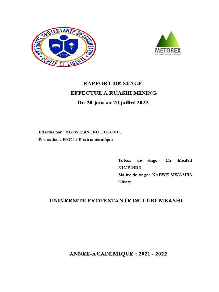 Rapport de stage à Ruashi Mining | PDF | Chimie