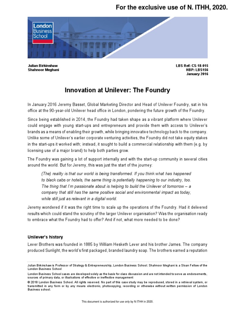 Unilever's Innovation Journey: The Foundry | PDF | Entrepreneurship ...