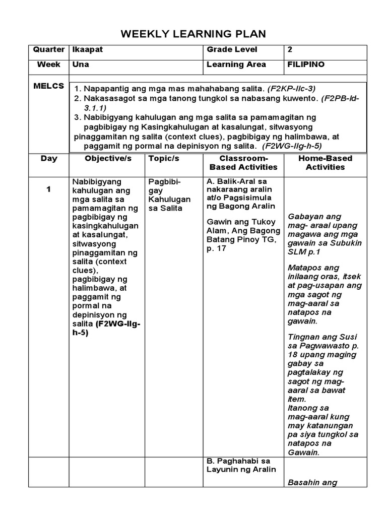 WEEKLY-LEARNING-PLAN-SAMPLE | PDF