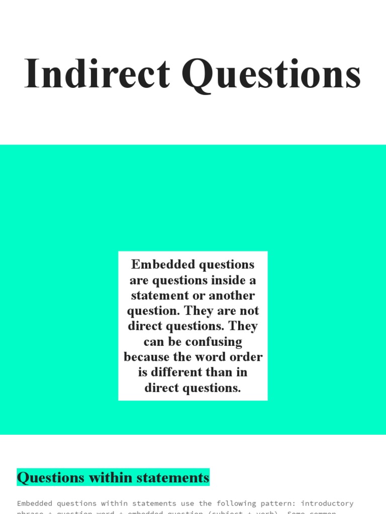 Indirect Questions | PDF | Question | Syntax Indirect Questions | PDF | Question | Syntax