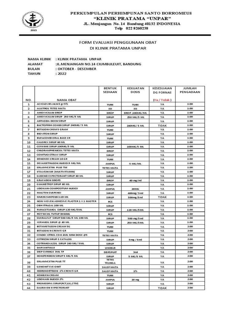 Evaluasi Obat Klinik UNPAR 2022 | PDF